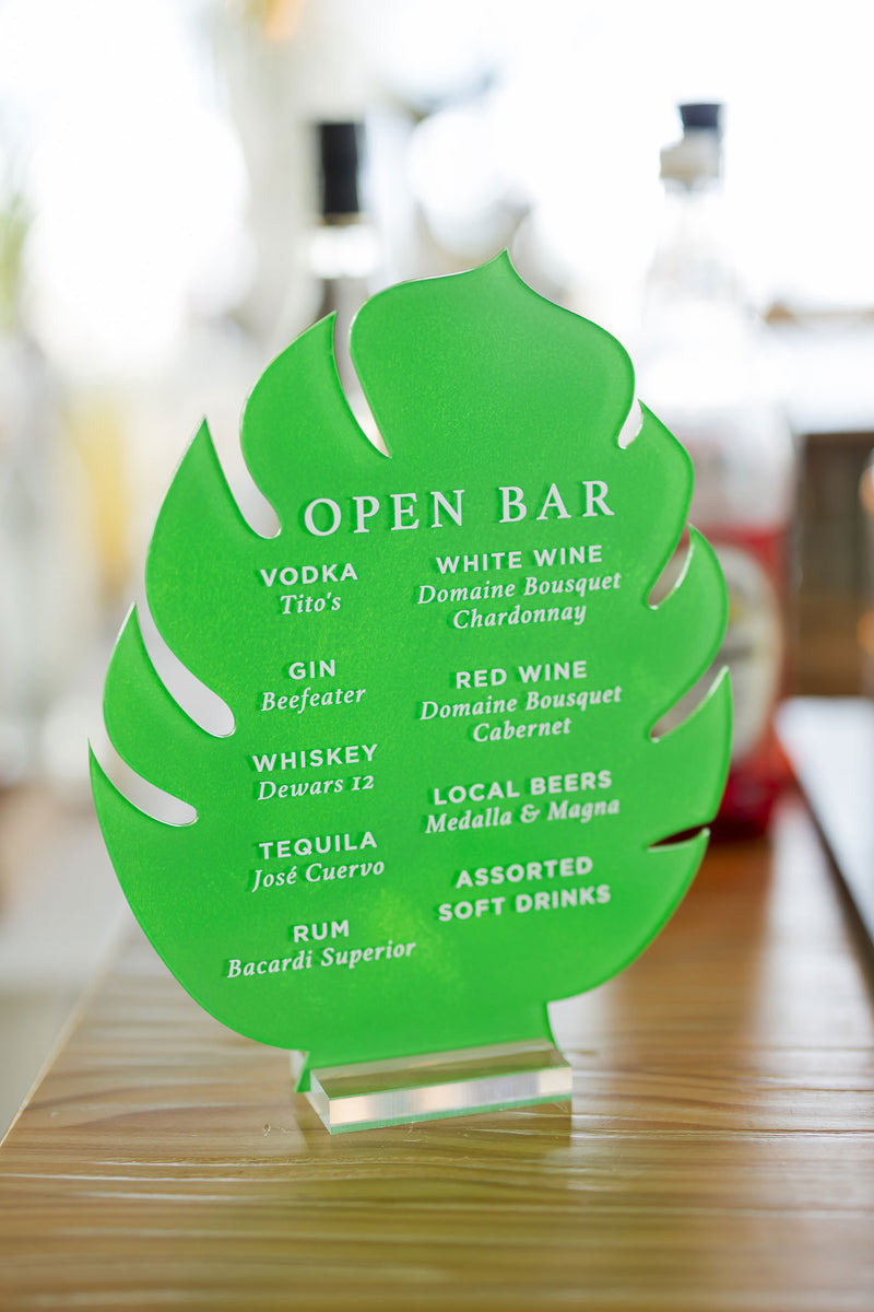 Monstera Leaf Bar Sign - Custom Acrylic Wedding Decor – LiliWeds